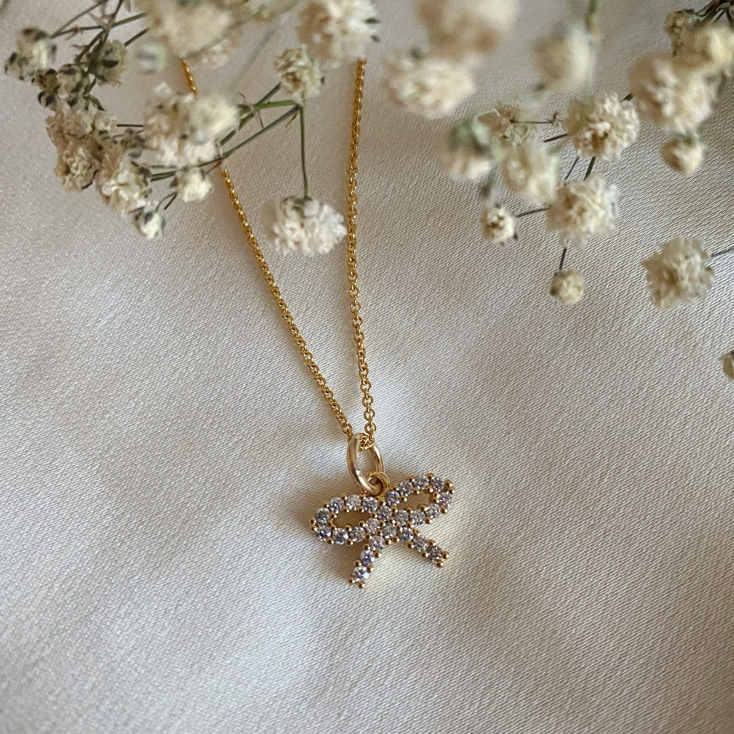 Audrey Dainty CZ Bow Necklace - Wisteria London
